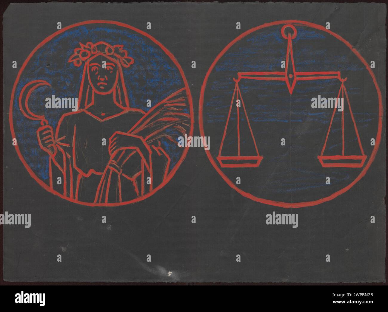 Representation of the zodiac signs Virgo and Libra by Hans Thoma around ...
