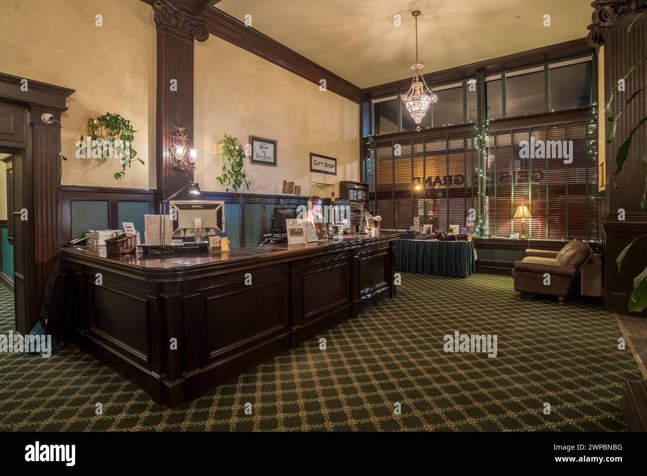 Front desk and lobby in the historic Geiser Grand Hotel, Baker City ...