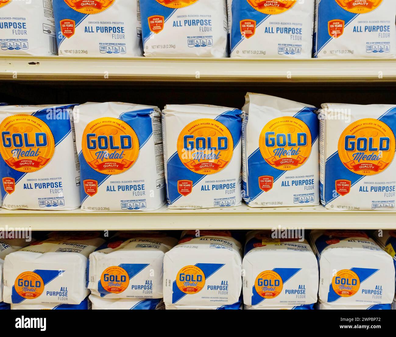 Houston, Texas USA 03-17-2022: All purpose flour bags with Gold Medal ...