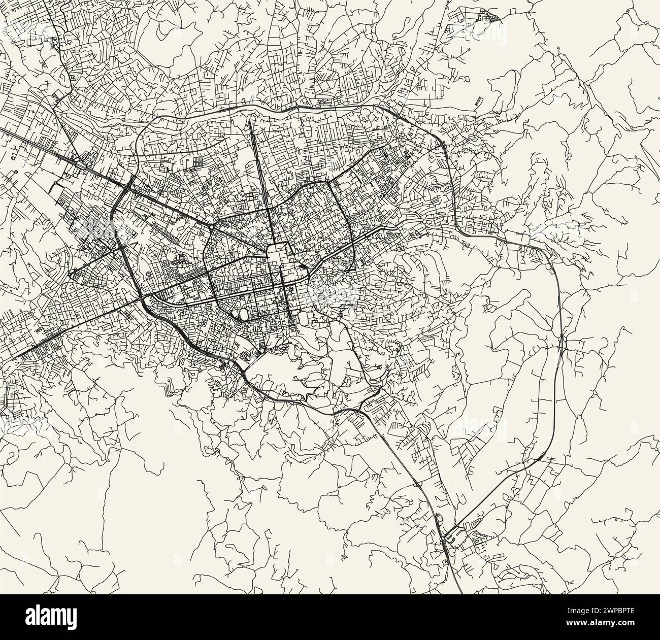 Vector City Road Map of Tirana, Albania data from Openstreetmap Stock ...