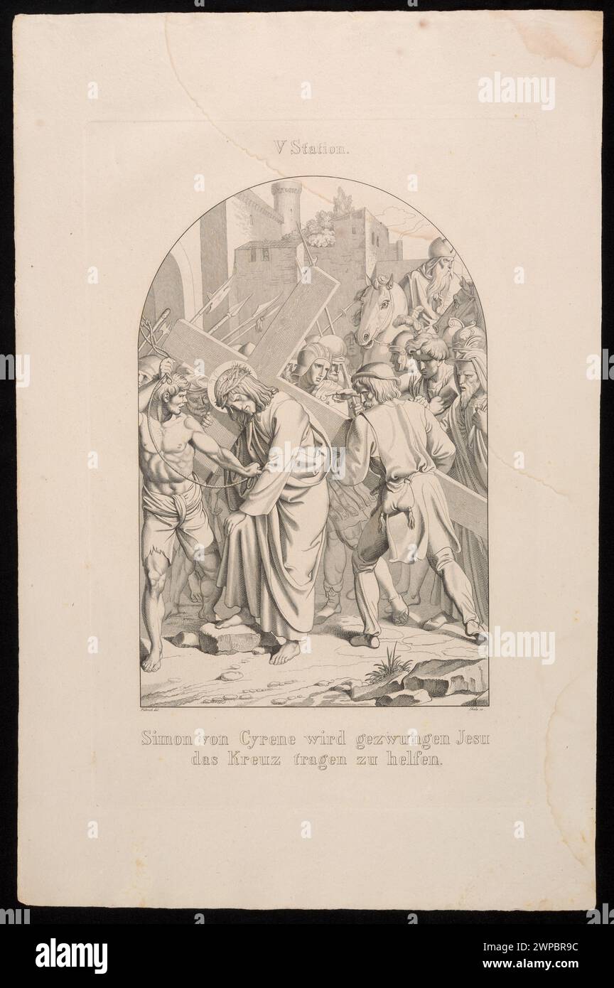 Depiction of Simon of Cyrene assisting Jesus in carrying the cross ...