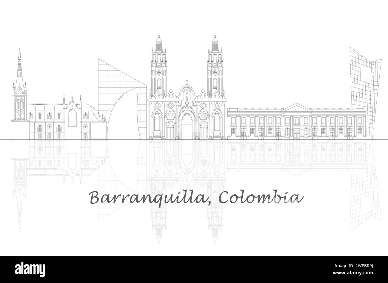 Outline Skyline panorama of city of Barranquilla, Colombia - vector ...