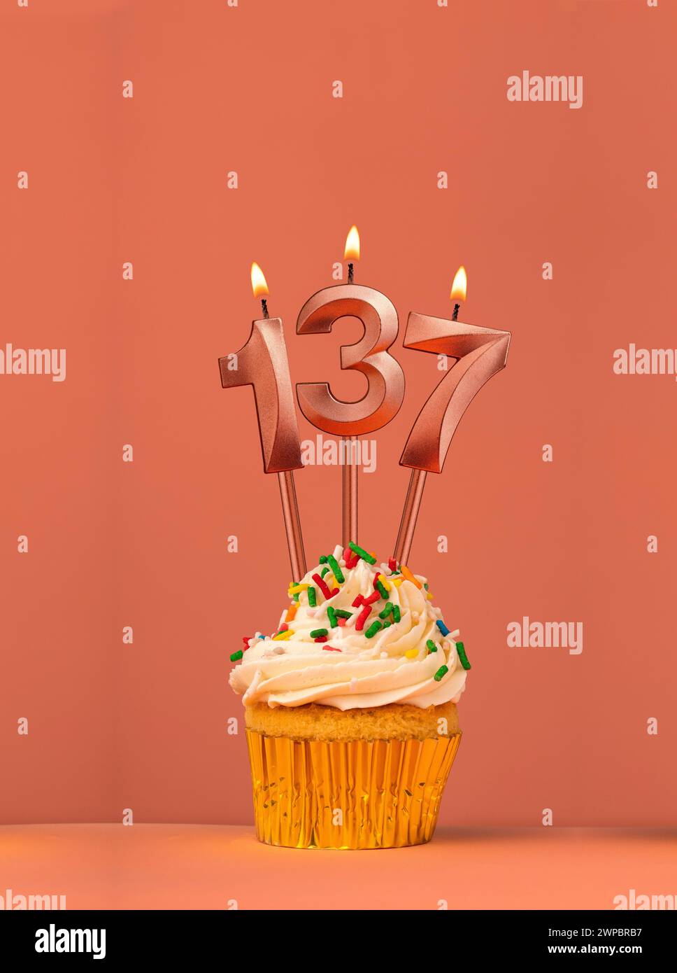 Candle number 137 - Cupcake birthday in coral fusion background Stock ...