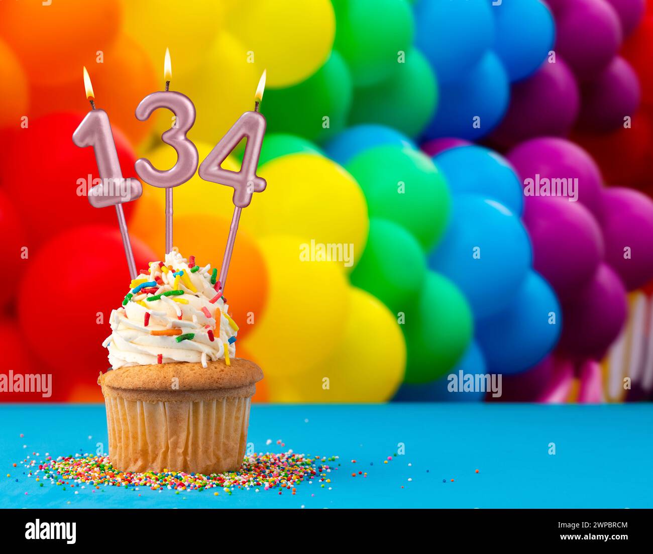 Birthday candle number 134 - Invitation card with balloons in colors of ...