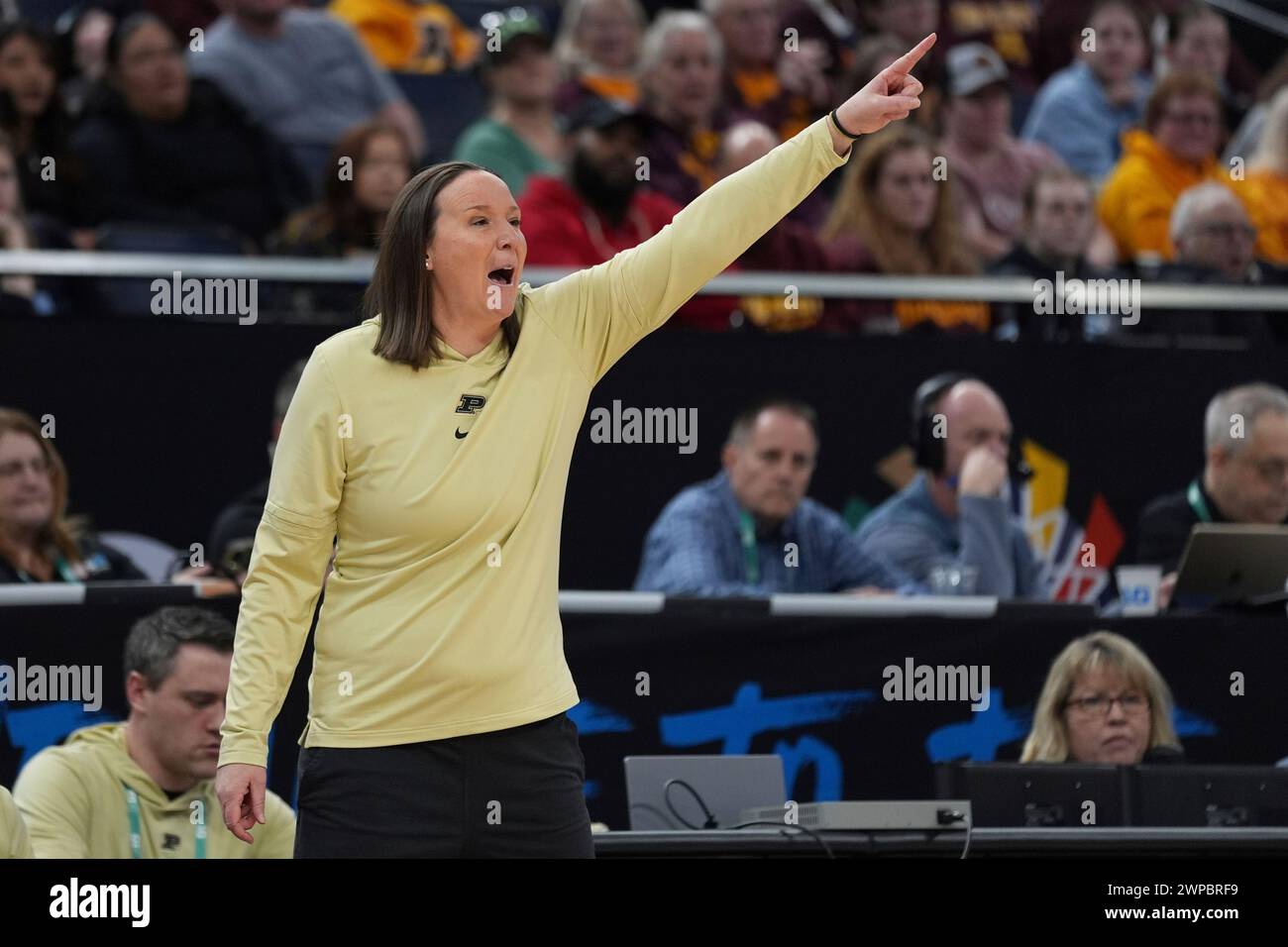 Purdue head coach Katie Gearlds yells during the first half of an NCAA ...