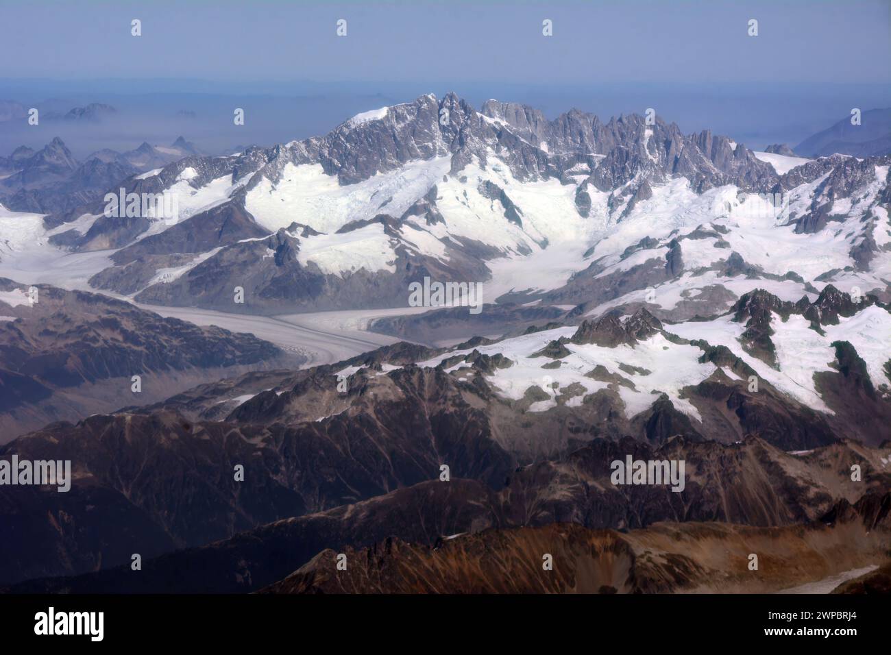 An aerial view of Mount Waddington and the Franklin Glacier in summer ...