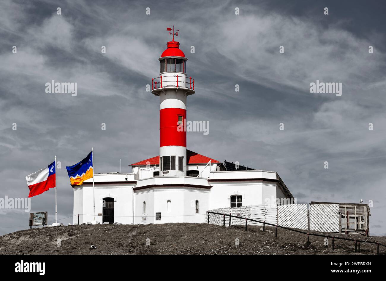 Magdalena Island Lighthouse, Magellan Strait, Magallanes Region, Chile, South America Stock ...