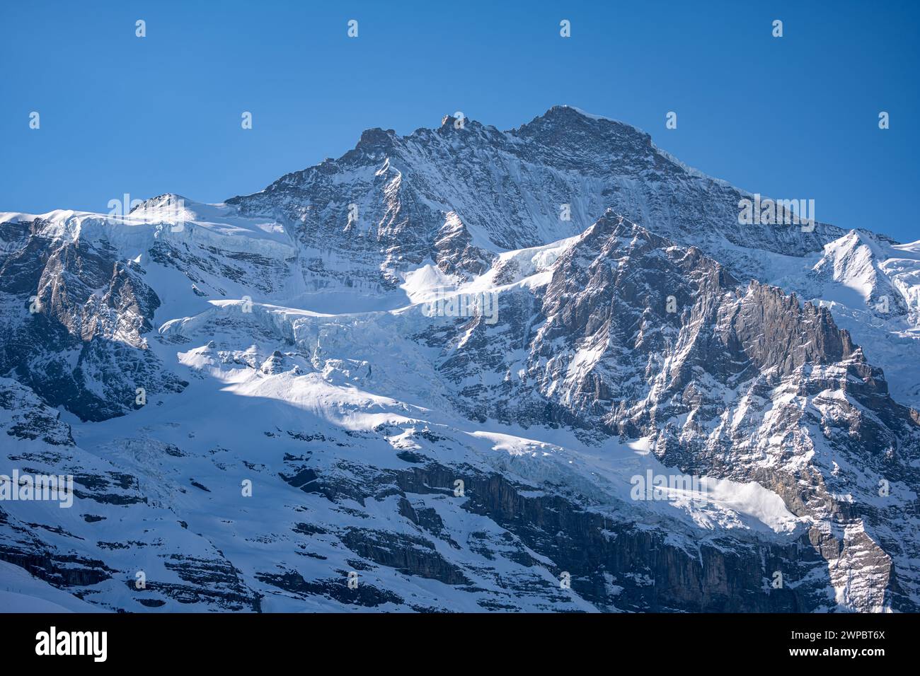 Stunning close up view of Eiger north face from Kleine Scheidegg on a ...