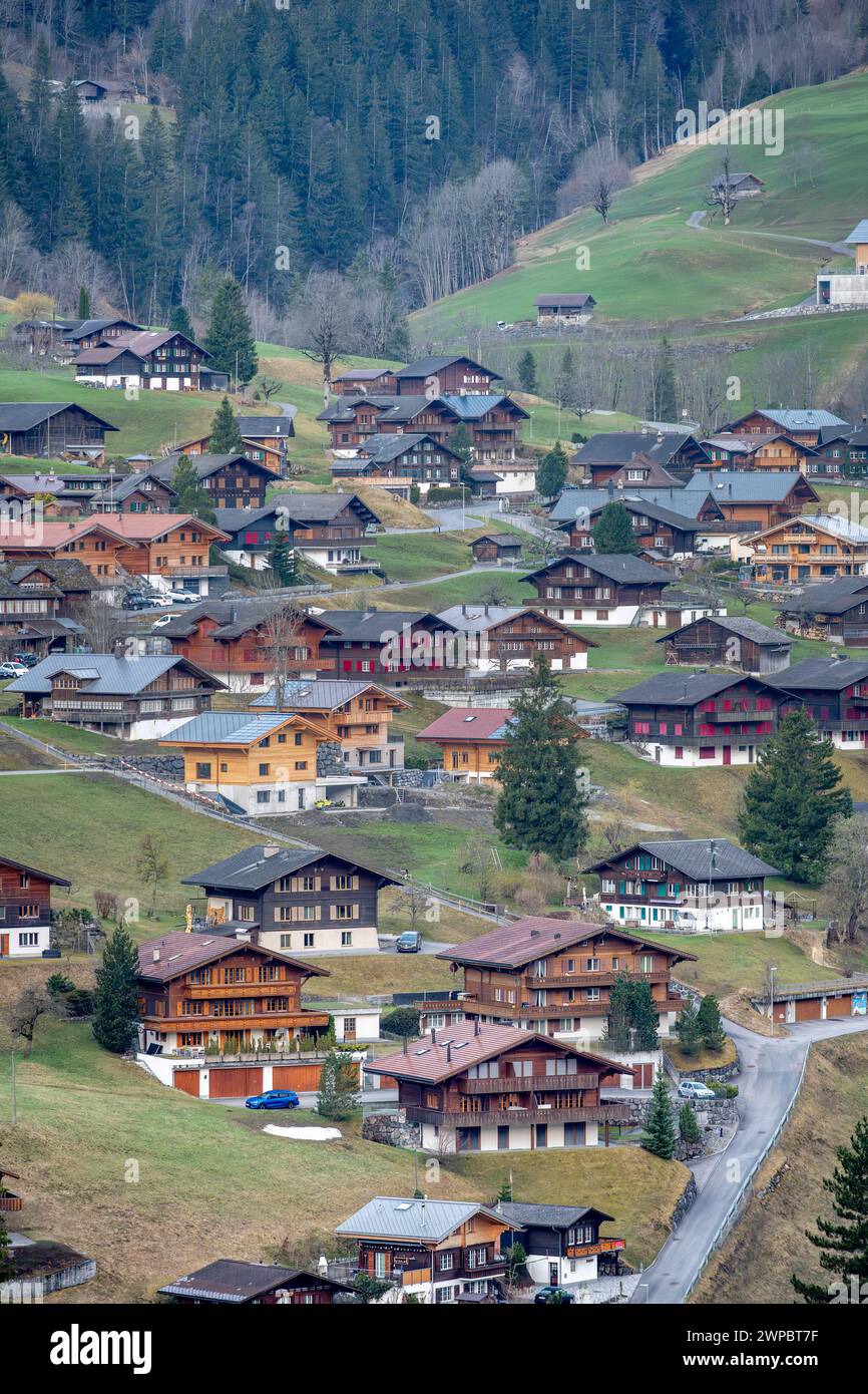 Grindelwald - beautiful village in mountain scenery - Switzerland Stock ...