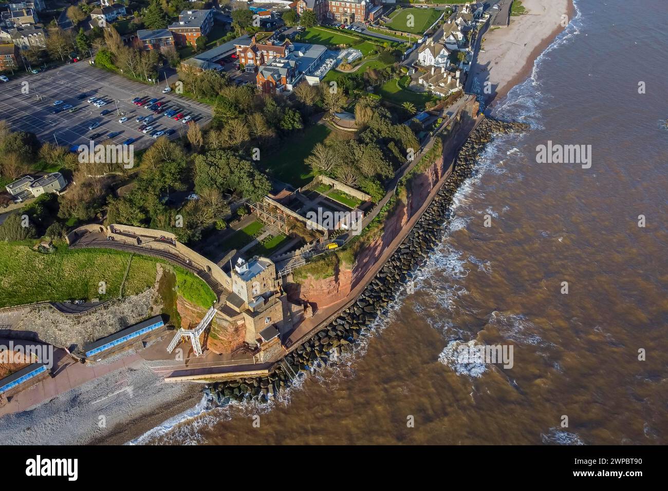 Sidmouth, Devon, UK. 6th March 2024. UK Weather. View from the air of ...