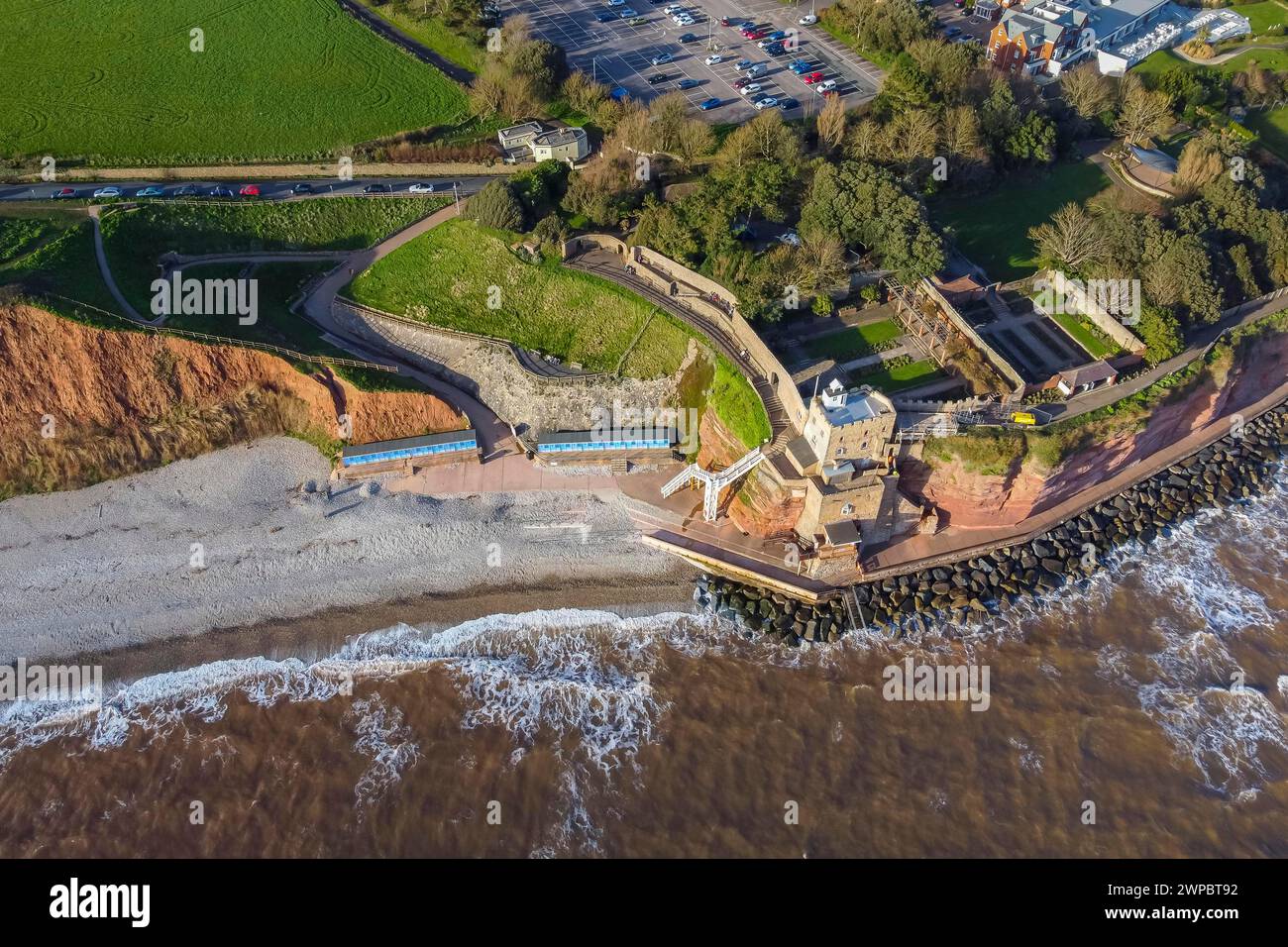 Sidmouth, Devon, UK. 6th March 2024. UK Weather. View from the air of ...