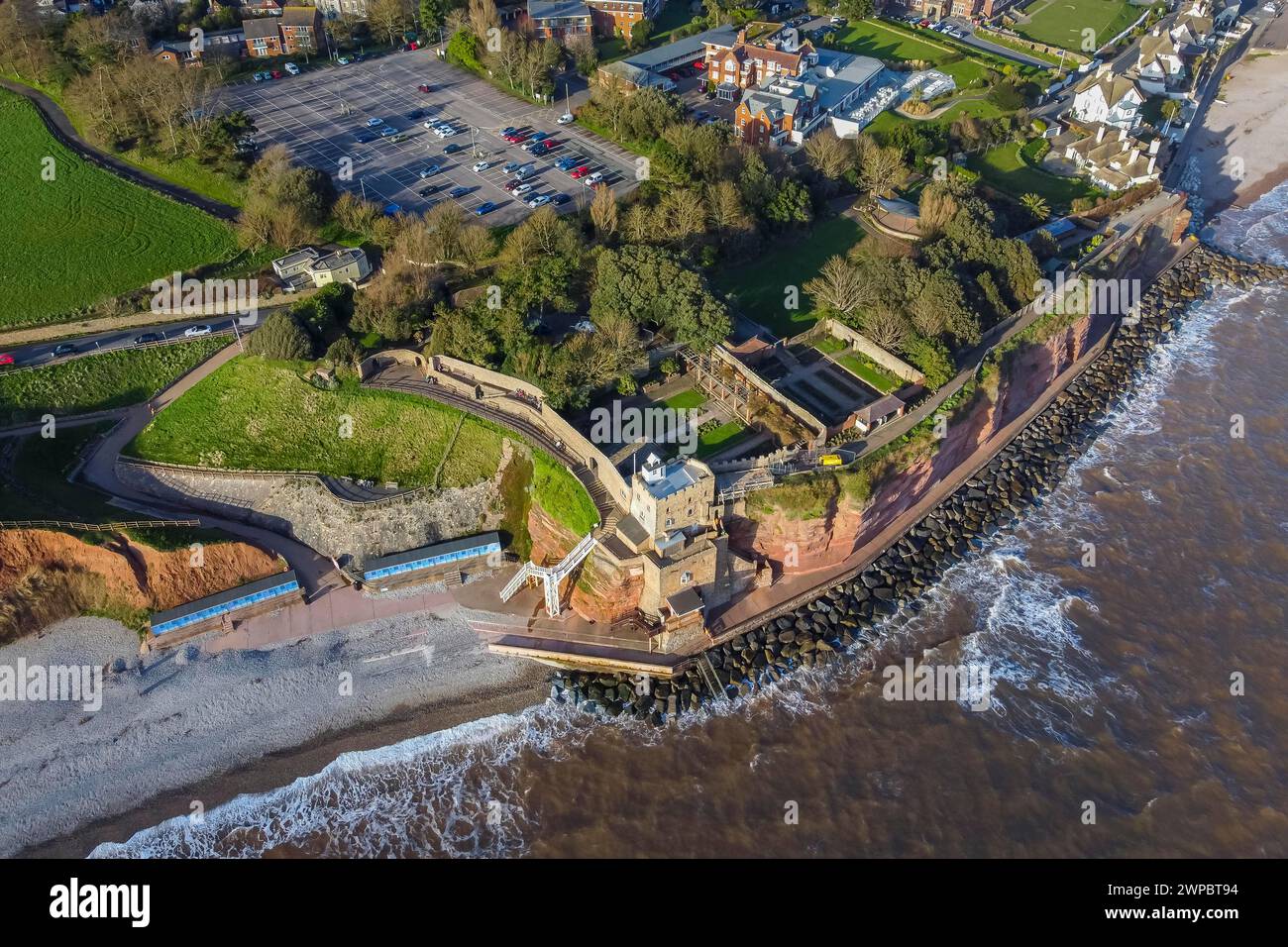 Sidmouth, Devon, UK. 6th March 2024. UK Weather. View from the air of ...