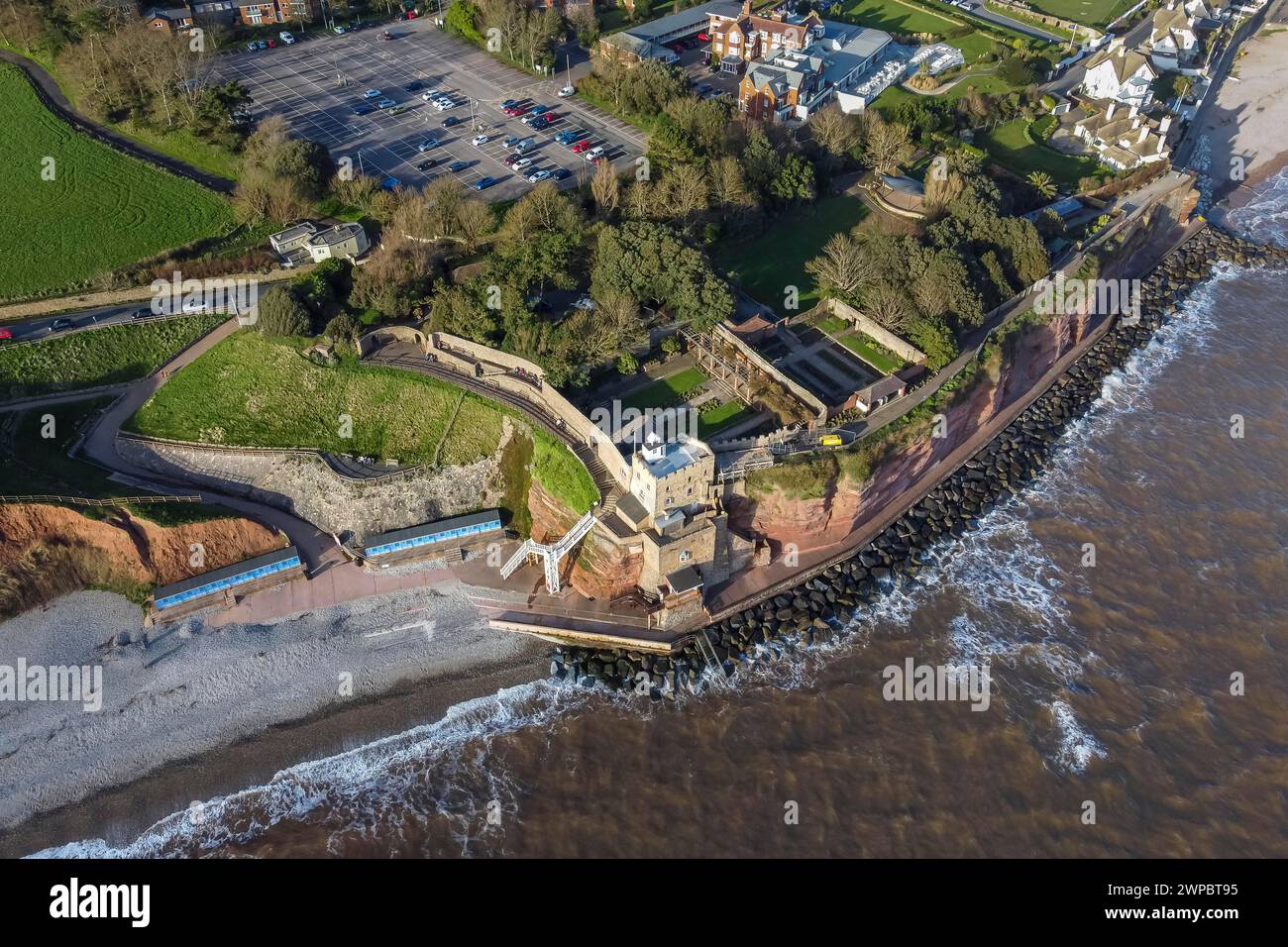 Sidmouth, Devon, UK. 6th March 2024. UK Weather. View from the air of ...