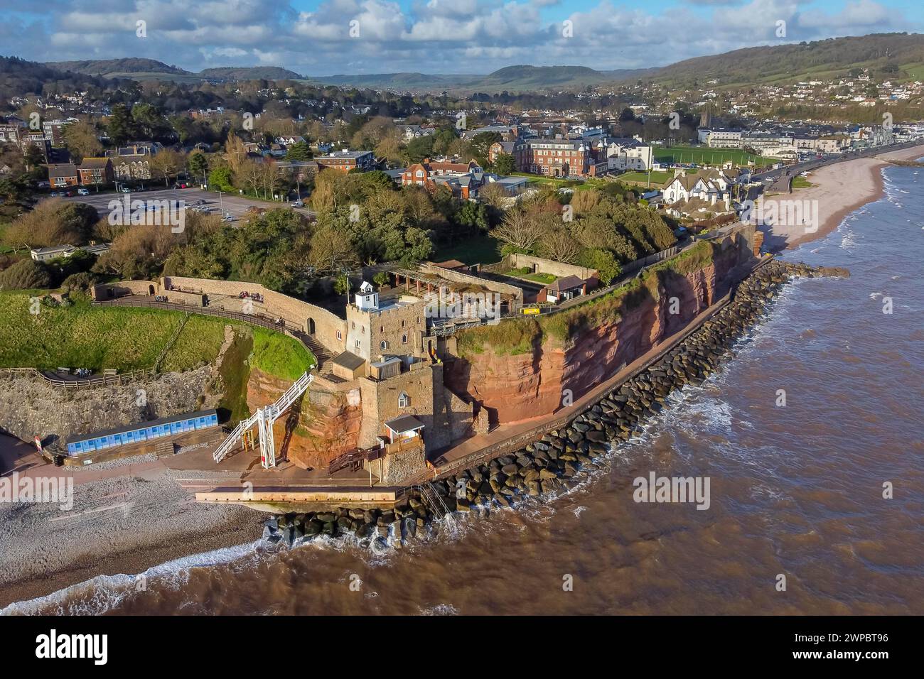 Sidmouth, Devon, UK. 6th March 2024. UK Weather. View from the air of ...
