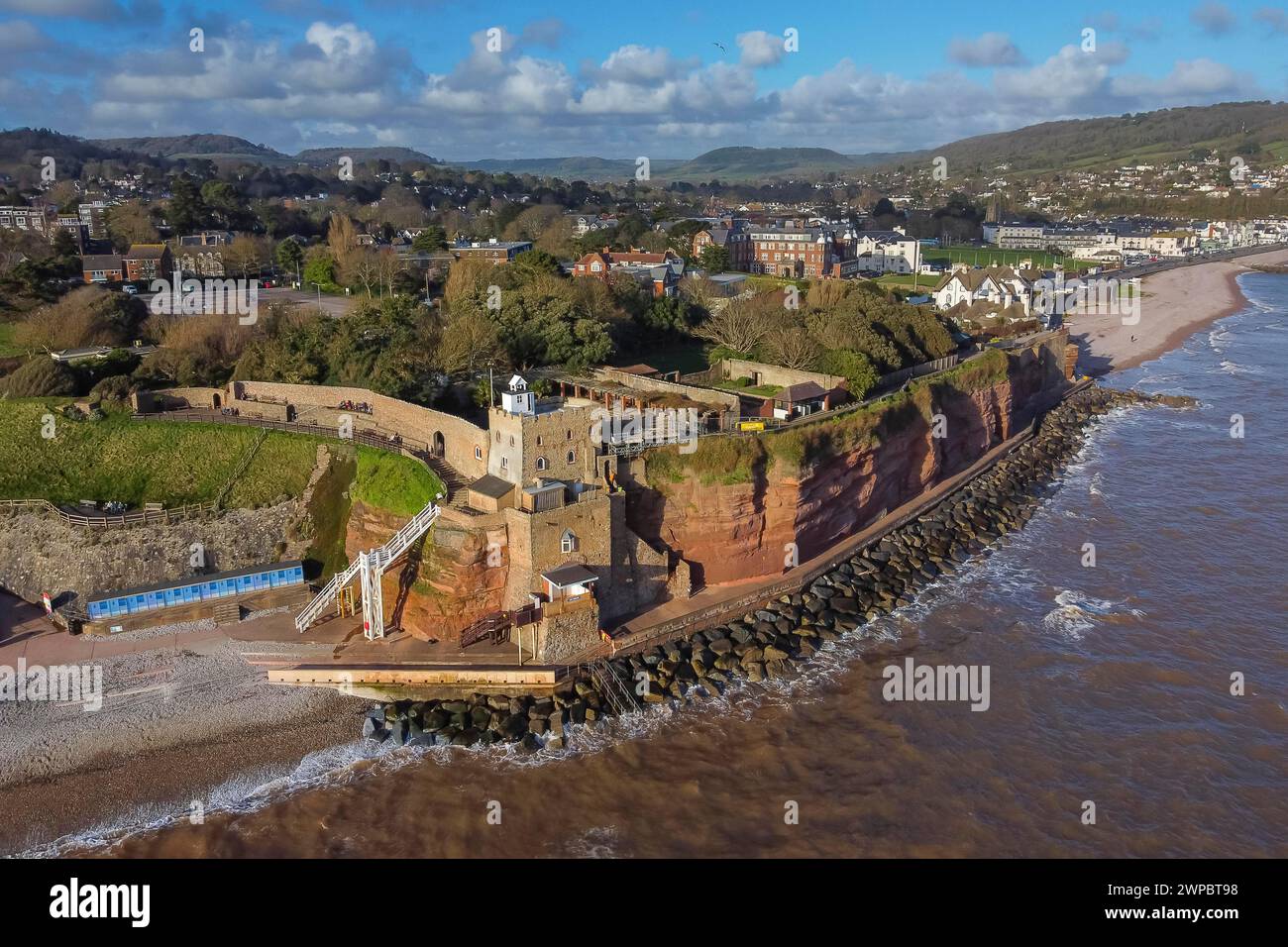 Sidmouth, Devon, UK. 6th March 2024. UK Weather. View from the air of ...