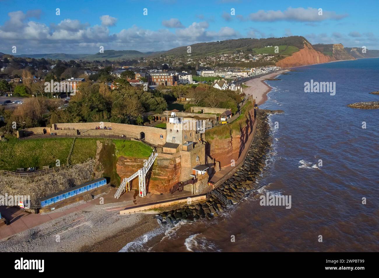 Sidmouth, Devon, UK. 6th March 2024. UK Weather. View from the air of ...