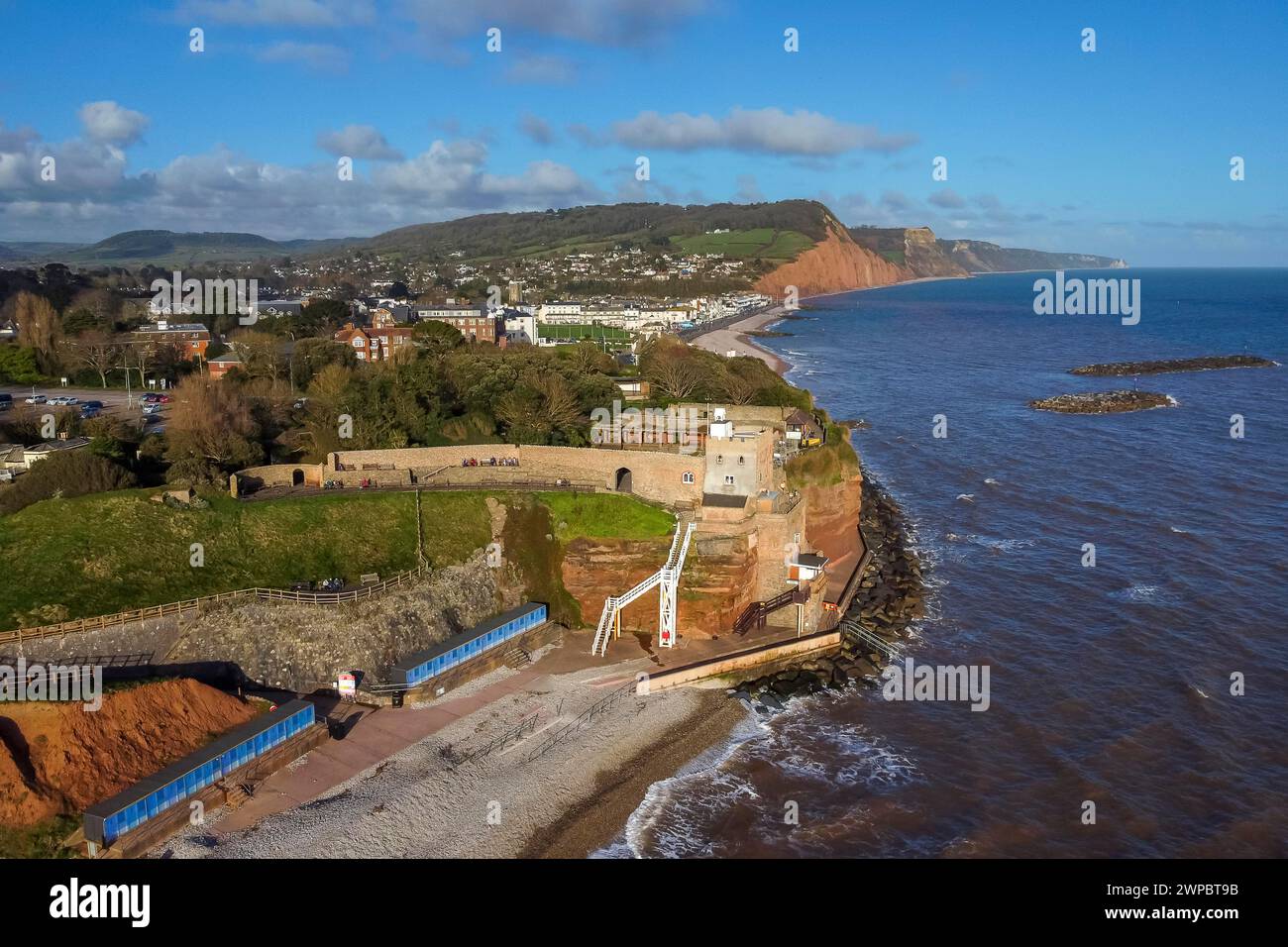 Sidmouth, Devon, UK. 6th March 2024. UK Weather. View from the air of ...