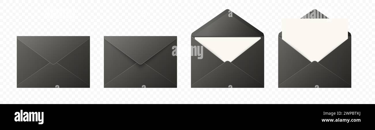 Vector Black Envelopes with Blank Letter. Folded, Unfolded Isolated ...