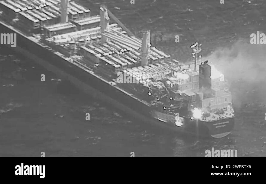 This black-and-white image released by the U.S. military's Central ...