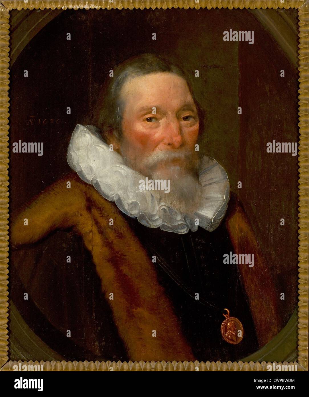 Portrait of an old man in the Kerza and a furry church; Unknown Dutch ...