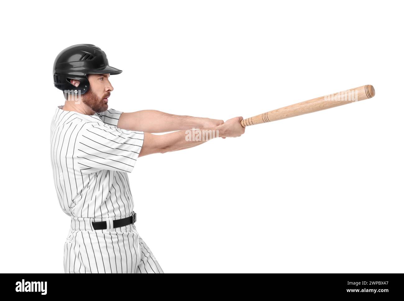 Baseball player with bat on white background Stock Photo - Alamy