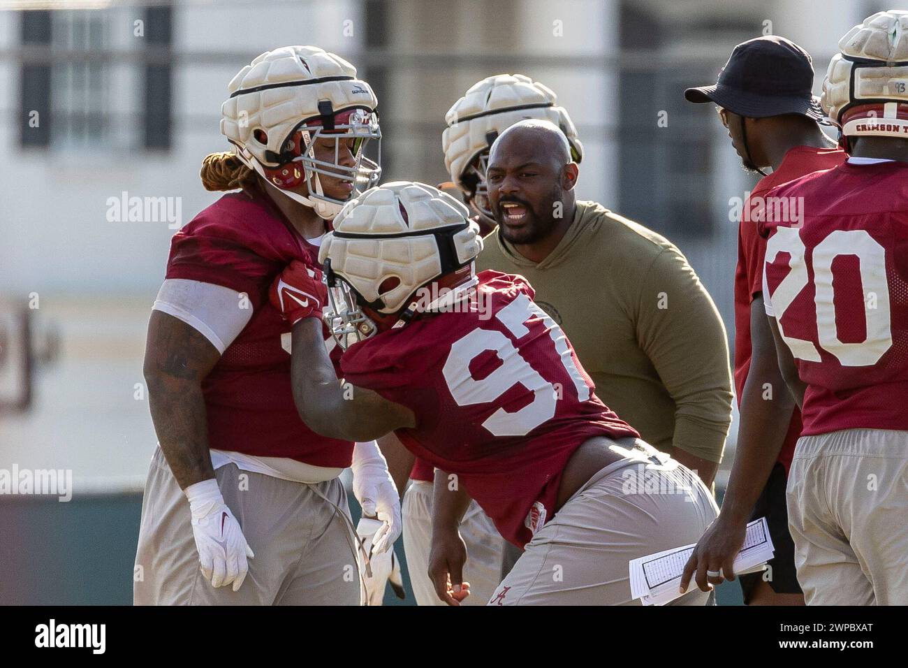 Alabama defensive line coach Freddie Roach works with Alabama defensive ...