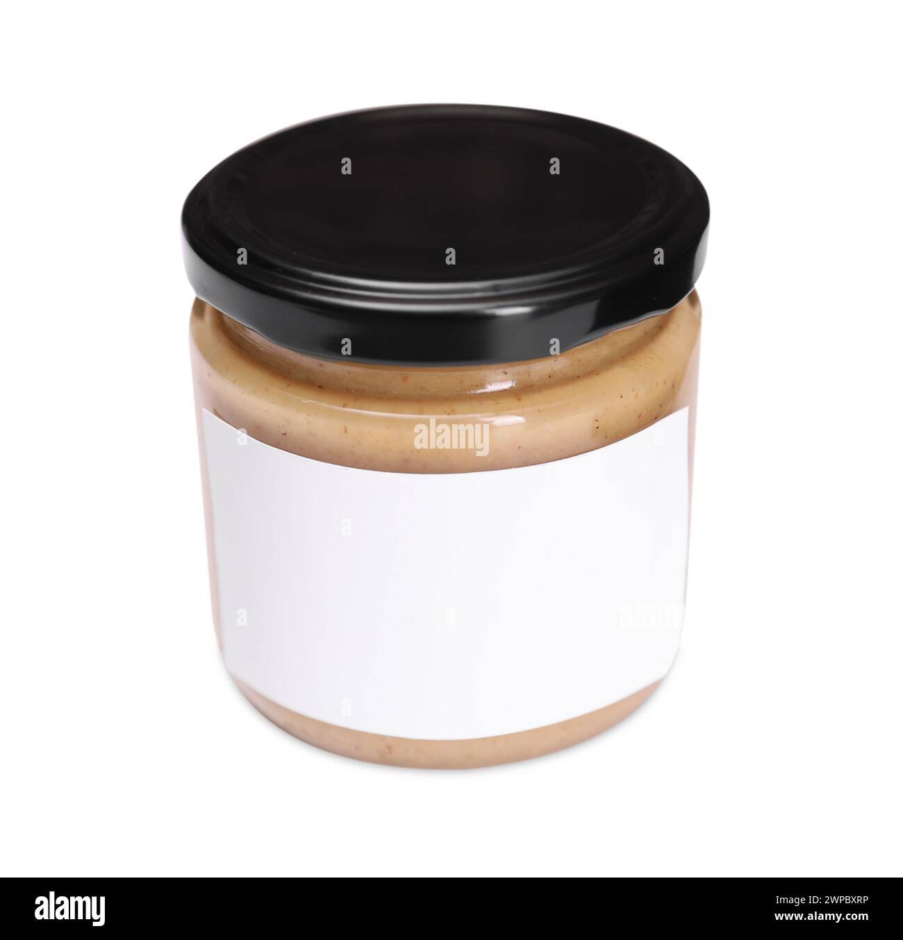 Tasty nut paste in jar isolated on white, space for text Stock Photo ...