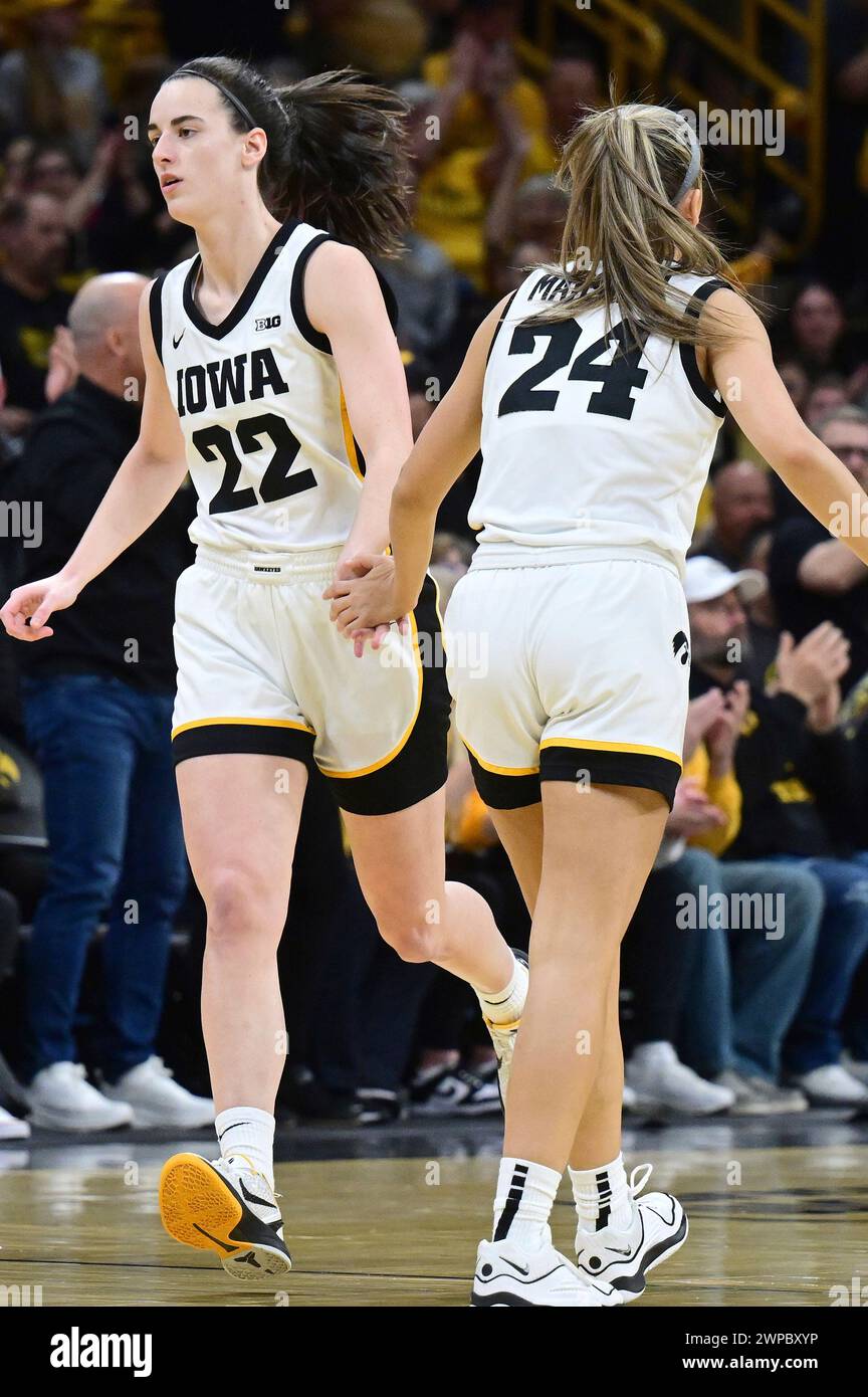 IOWA CITY, IA - MARCH 03: Iowa guard Gabby Marshall (24) congratulates ...