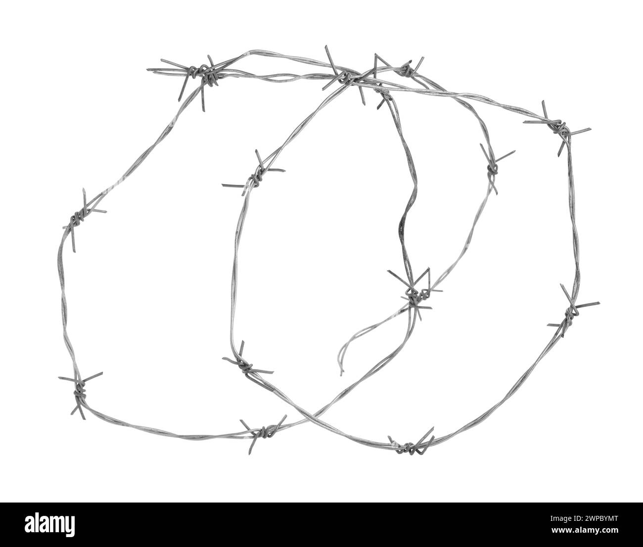 Shiny metal barbed wire isolated on white Stock Photo - Alamy
