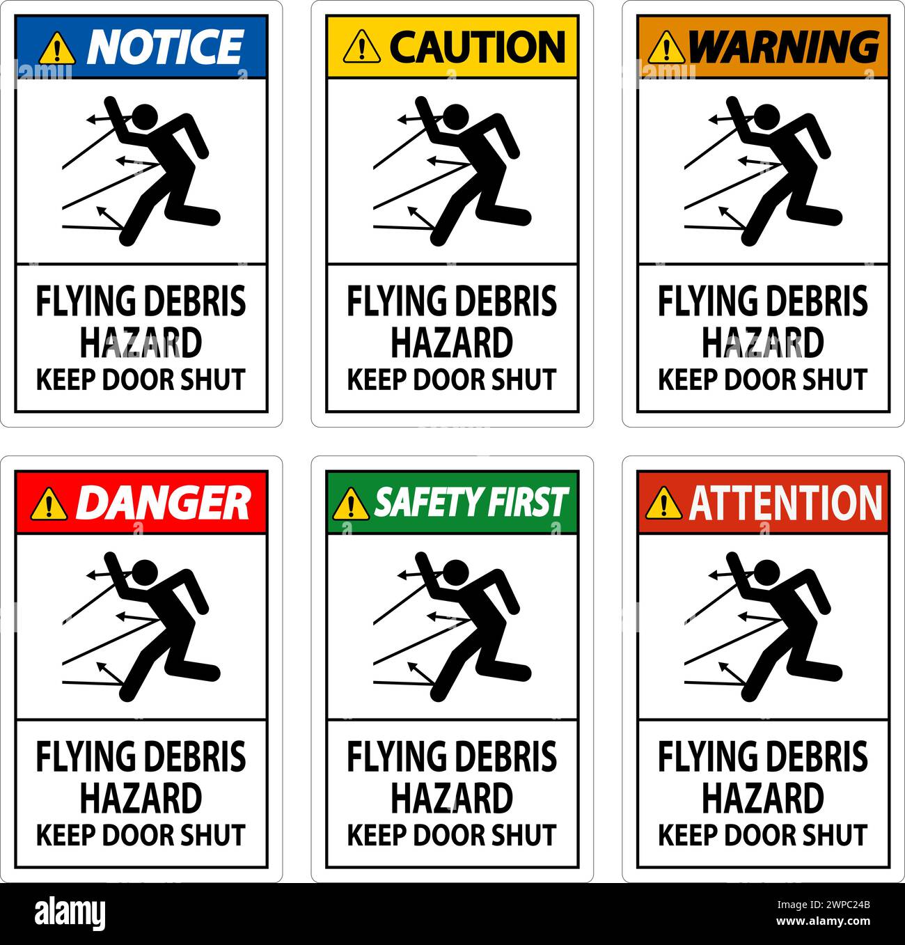 Keep Out Sign, Flying Debris Hazard, Keep Door Shut Stock Vector Image ...