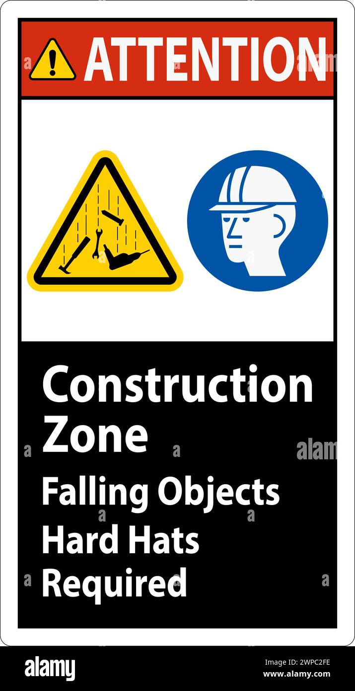 Attention Sign, Construction Zone, Falling Objects Hard Hats Required Stock Vector Image & Art ...