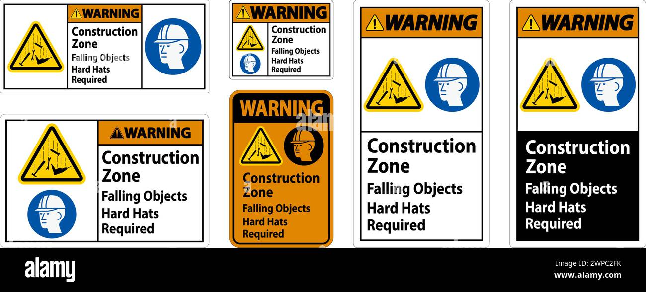 Warning Sign, Construction Zone, Falling Objects Hard Hats Required ...