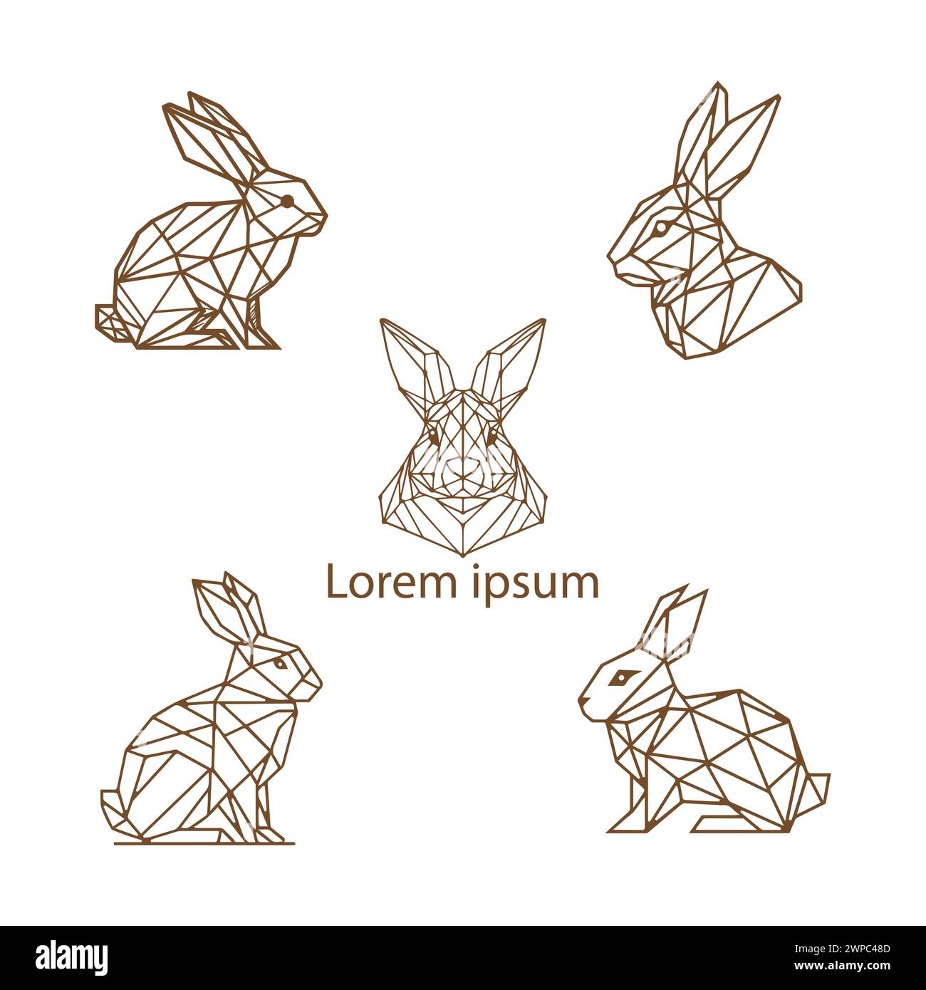 Set of geometric rabbit isolated on white background. Vintage vector ...