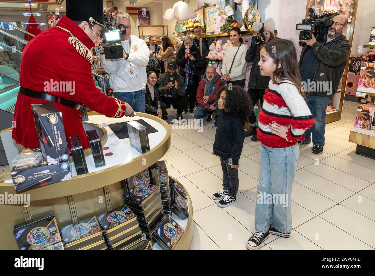 Cancer patients 4-year old Joshy Ford and 10-year old Zoe Leroy seen in FAO Schwarz in New York ...