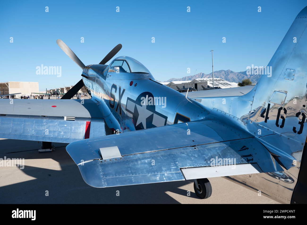 A P-51 Mustang aircraft is displayed during the Heritage Flight ...