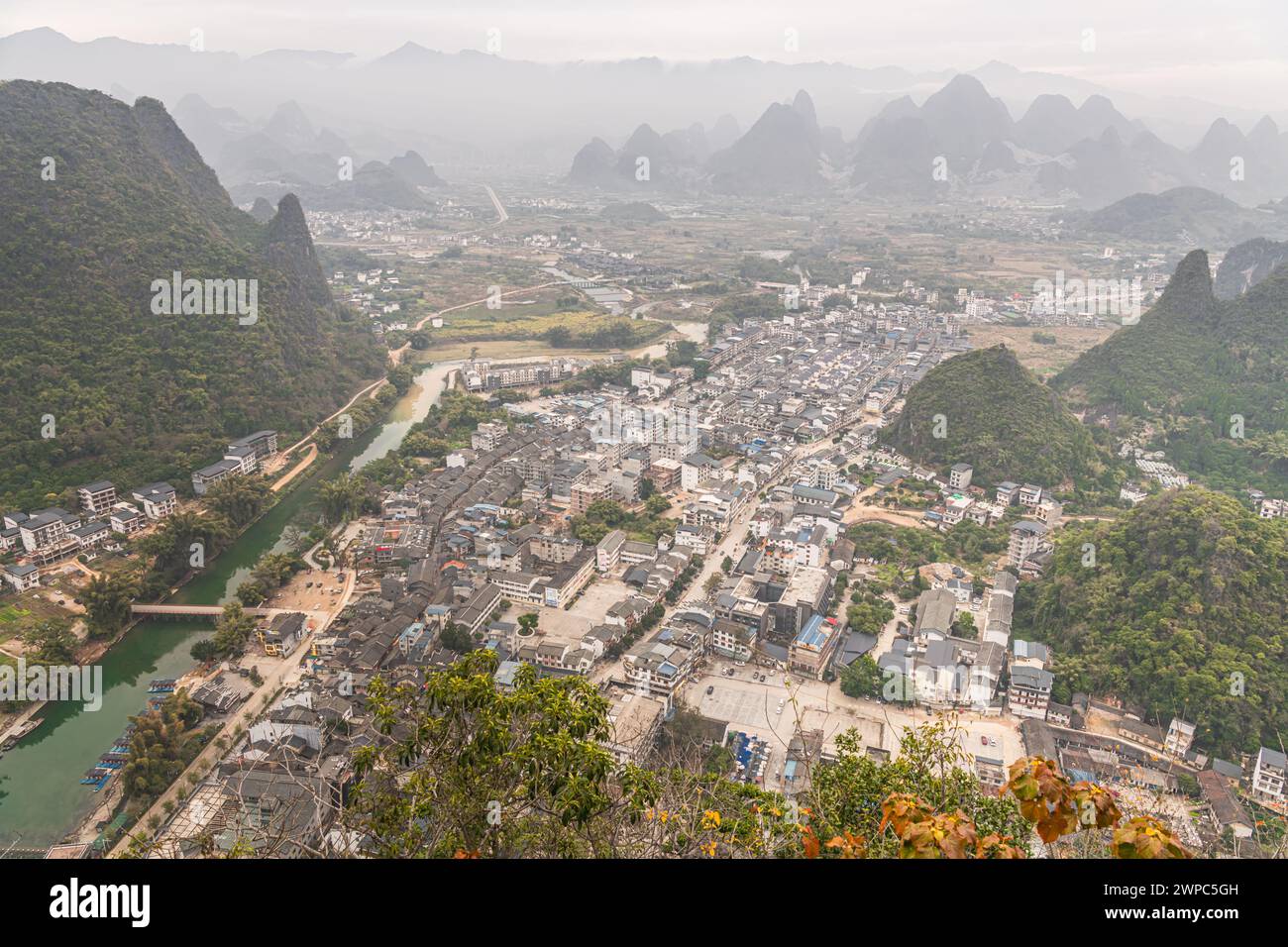 Arial view of Guilin, Li River and Karst mountains Yangshuo and ...