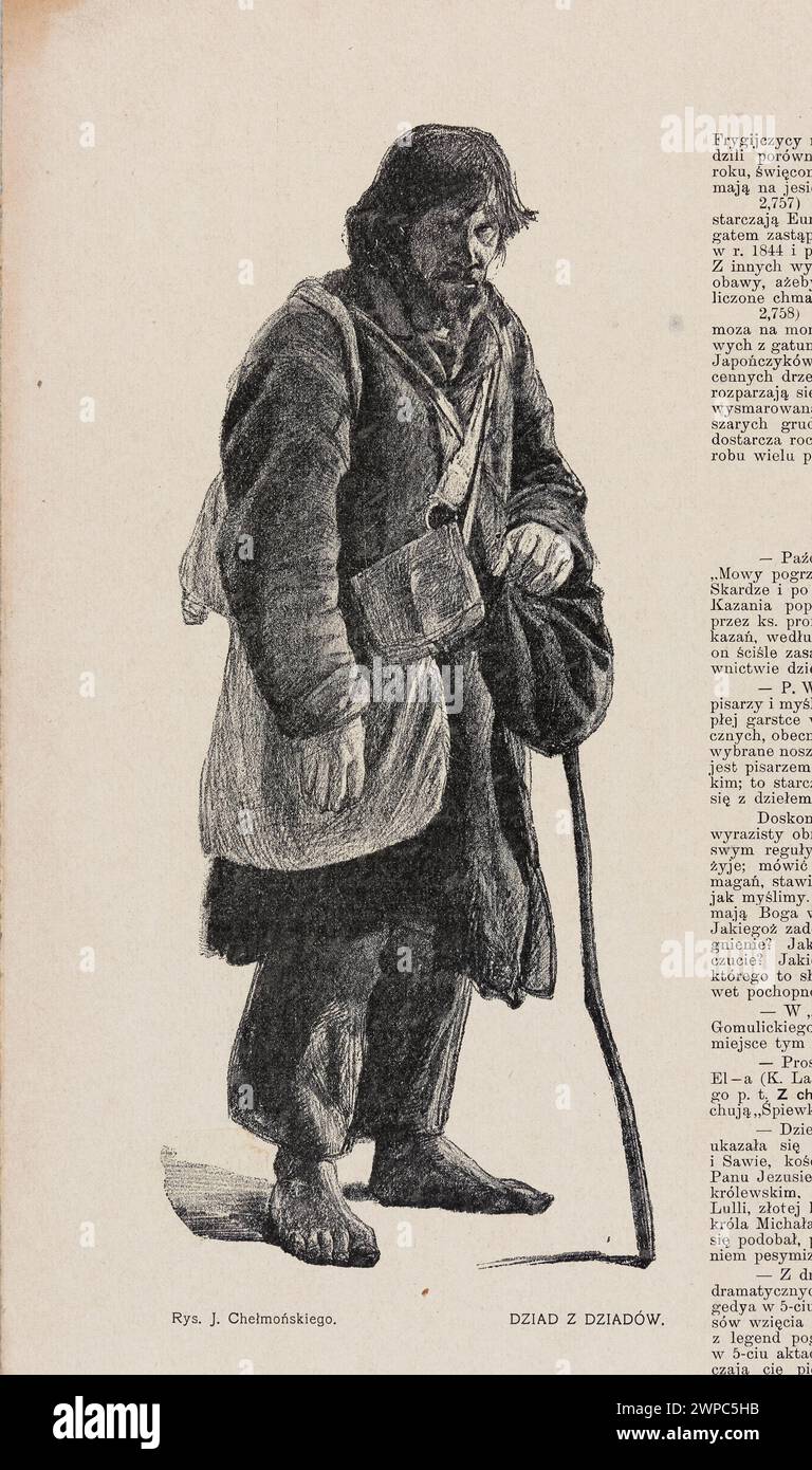 Drawing reproduction: Józef Chełmoński (1849-1914), Dziad from Dziady ...