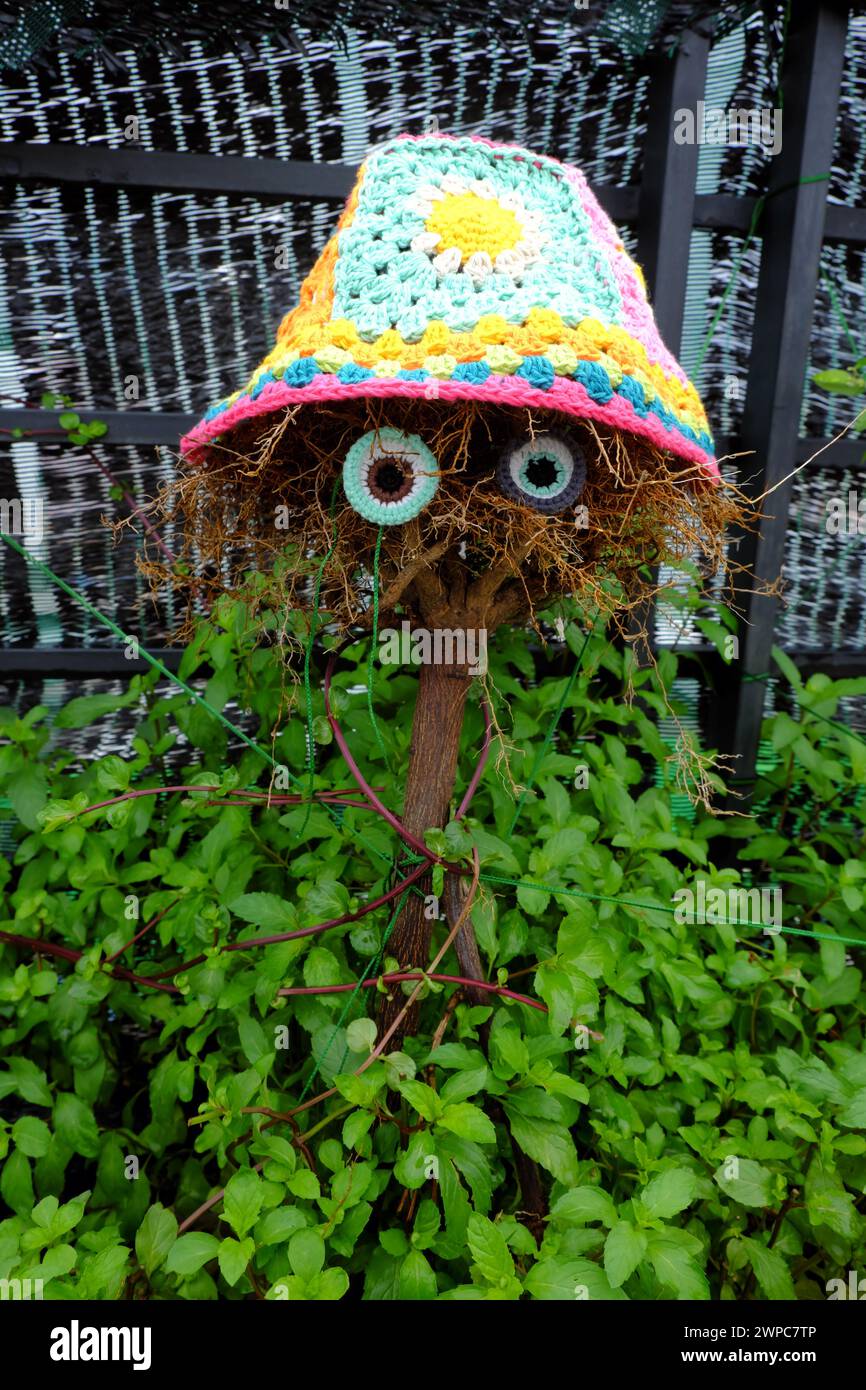 Funny scene at rooftop garden with bogey from nature, hair from roots ...