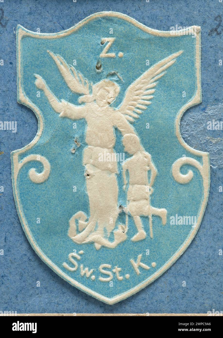 A question stamp depicting an angel with a child with crutches and the ...