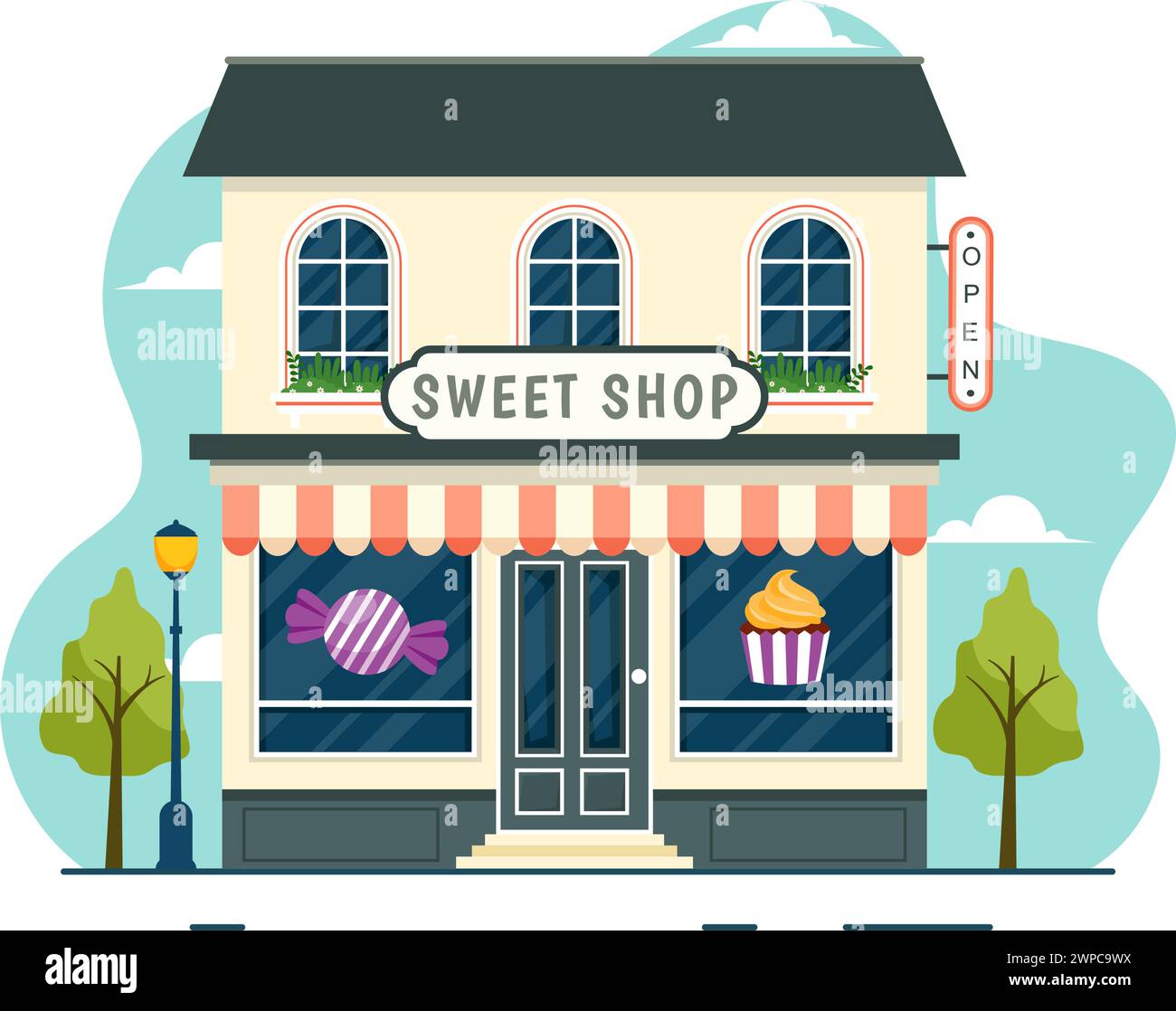 Sweet Shop Vector Illustration with Selling Various Bakery Products ...