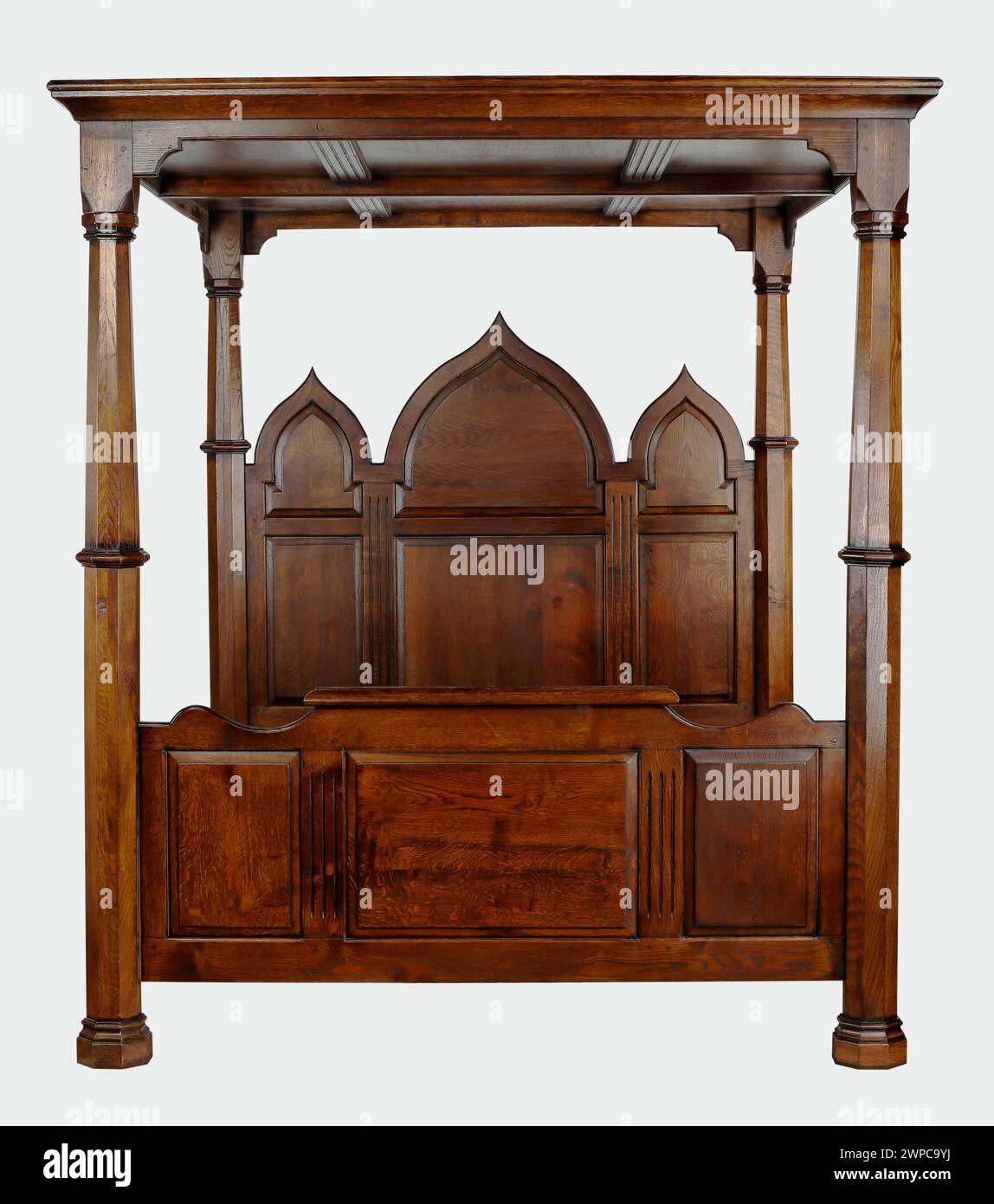 Bed four post canopy brown wood with clipping path Stock Photo - Alamy