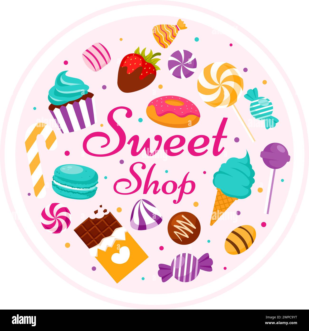 Sweet Shop Vector Illustration with Selling Various Bakery Products ...