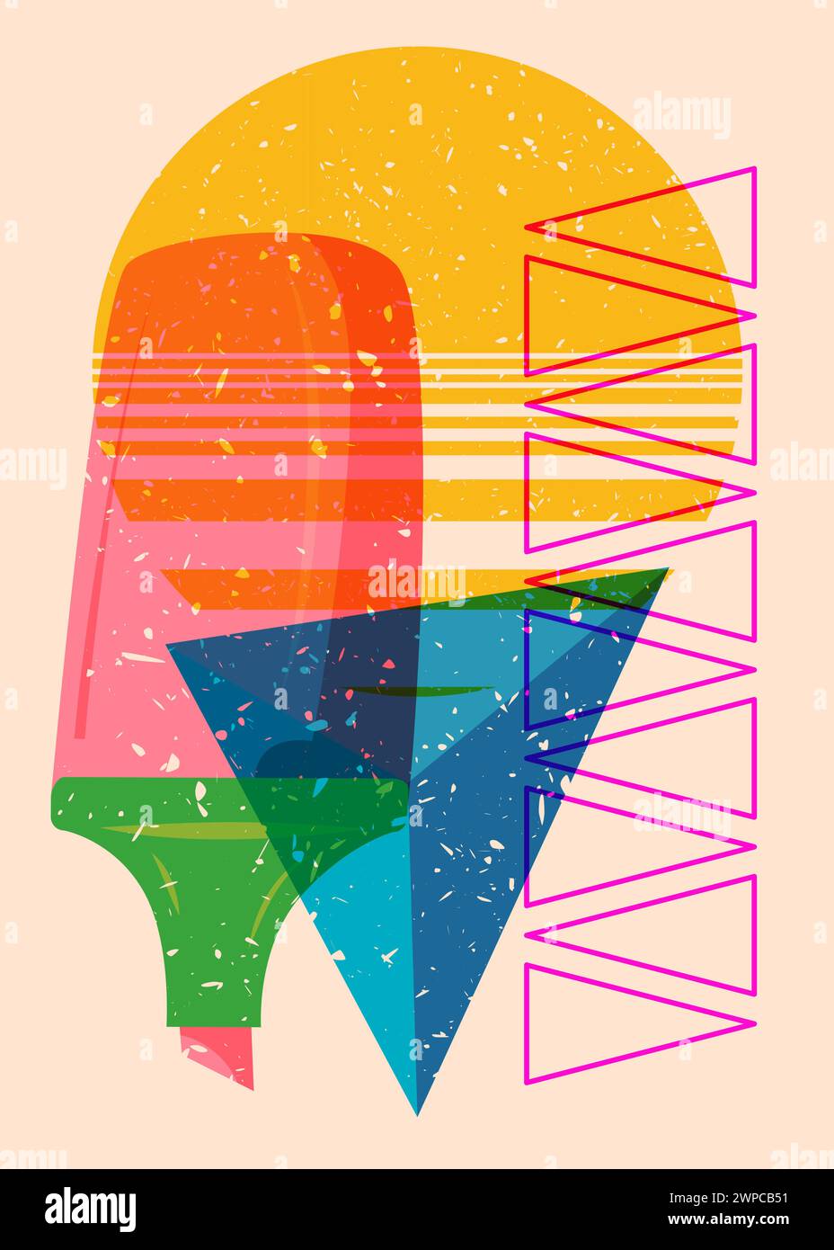 Risograph Felt Tip Pen with geometric shapes. Objects in trendy riso ...