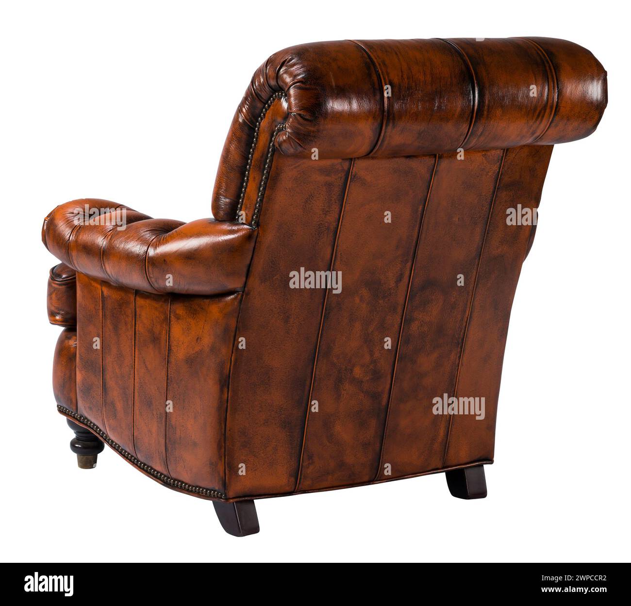 Leather arm chair back view with wood trim includes clipping path Stock ...