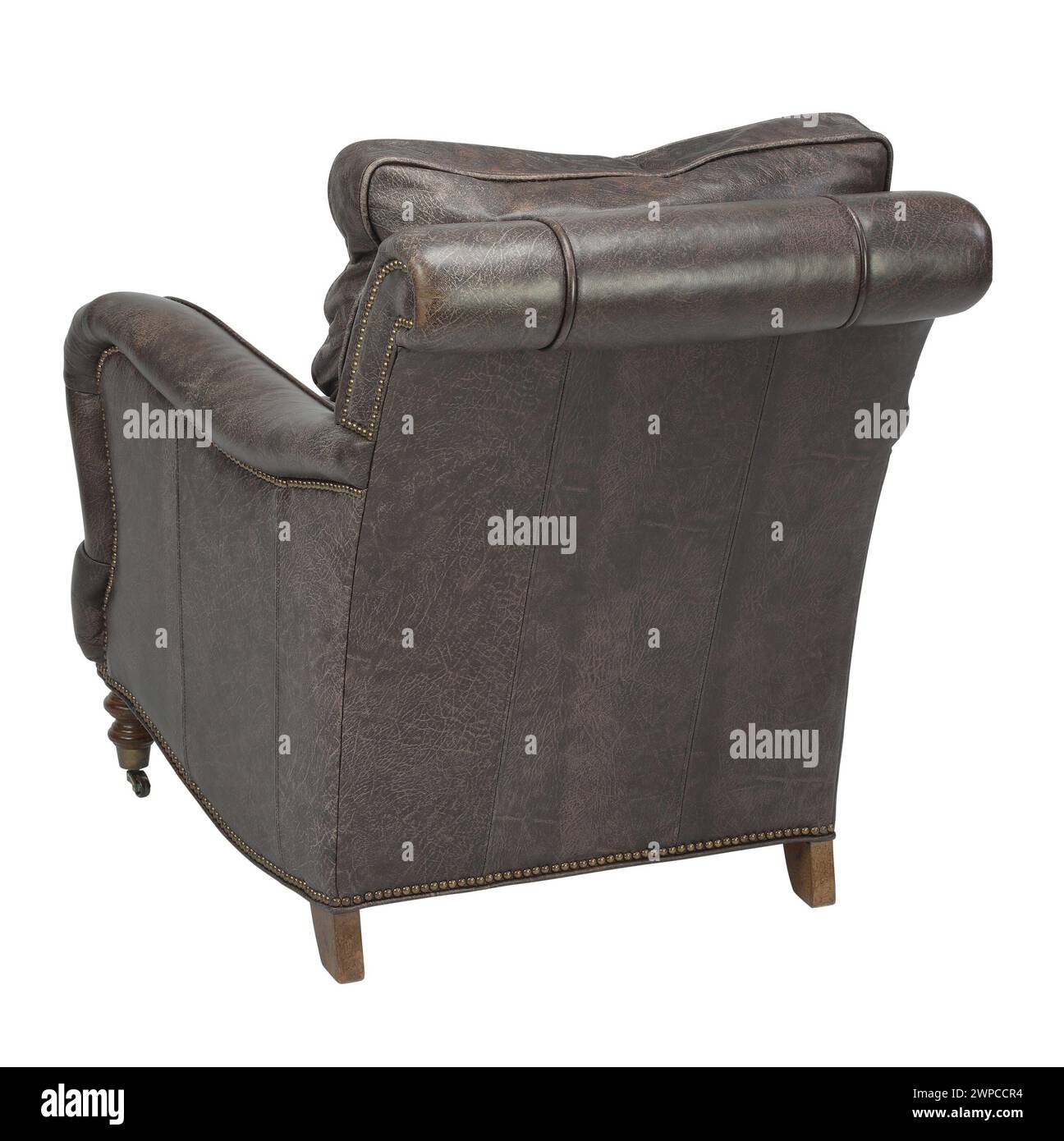 Leather arm chair back view with wood trim includes clipping path Stock ...