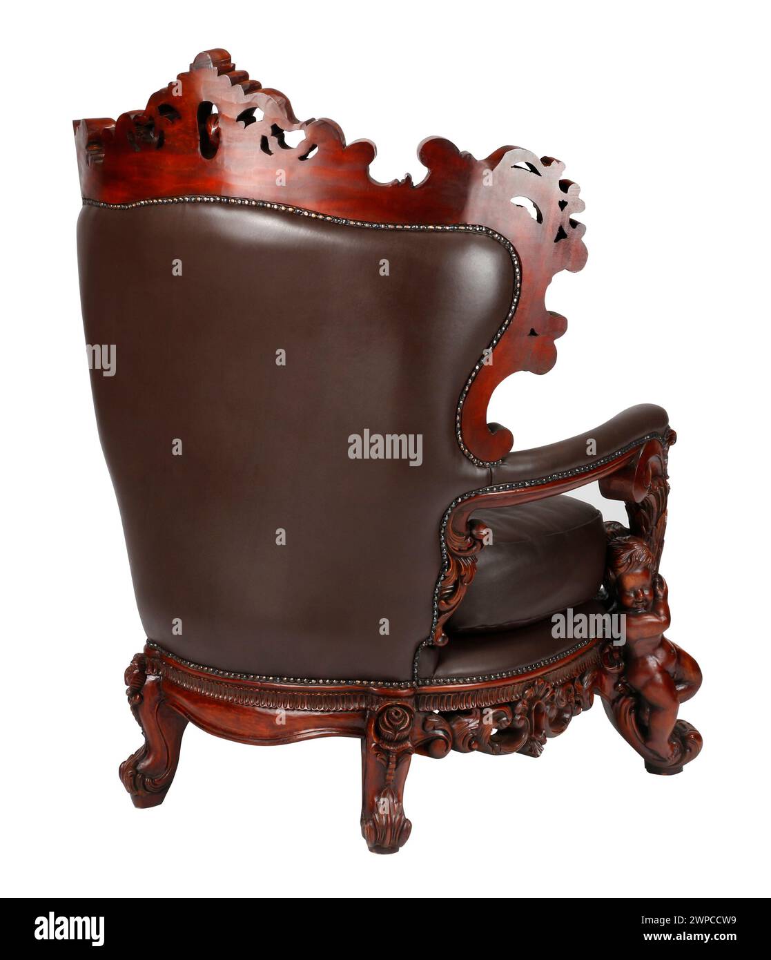 Leather and wood chair back view with clipping path Stock Photo - Alamy