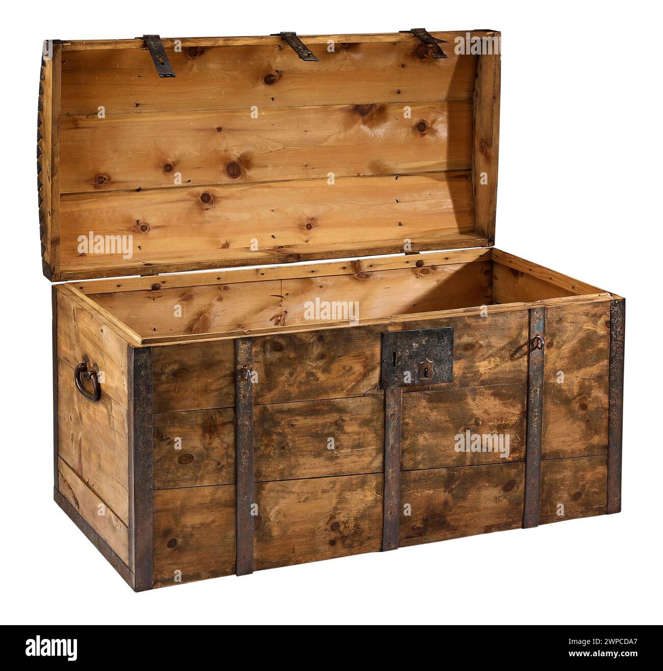 Trunk wood storage container treasure chest open with clipping path ...