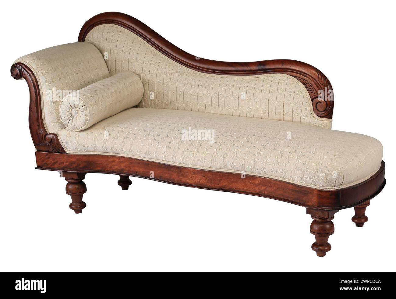 Chaise lounge cream color fabric wood trim includes clipping path Stock ...