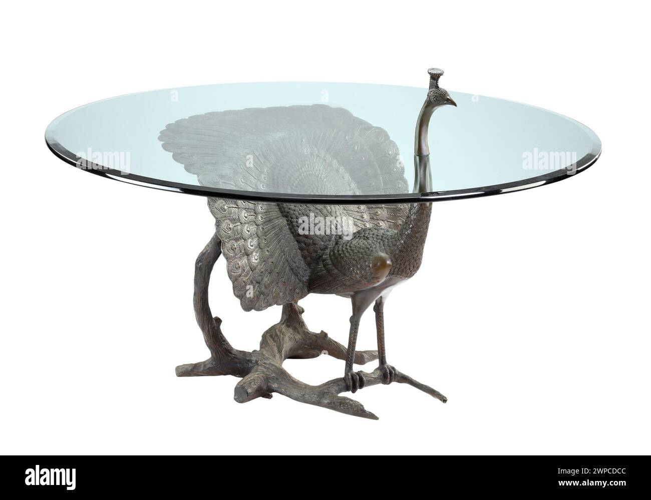 Glass table round with Peacock base and clipping path Stock Photo - Alamy