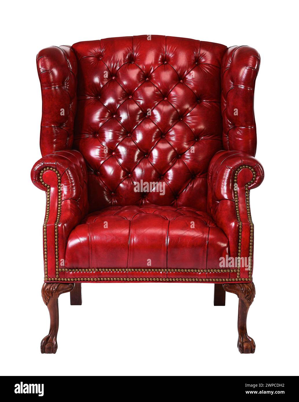 Leather chair red tufted front view with clipping path Stock Photo - Alamy